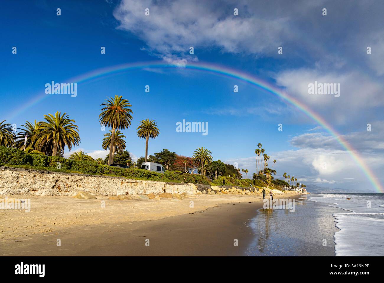 Montecito, California, USA. 6th Mar, 2025. Rainbow through the clouds ...