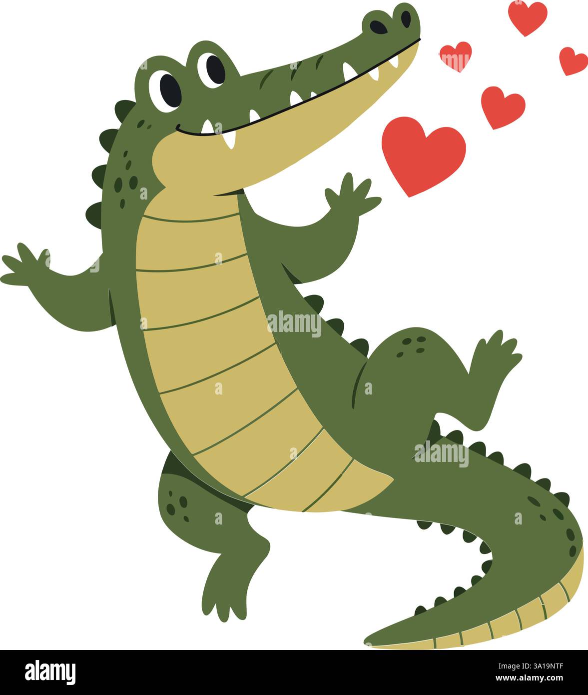 The crocodile transitions from a neutral pose to a joyful stance with ...