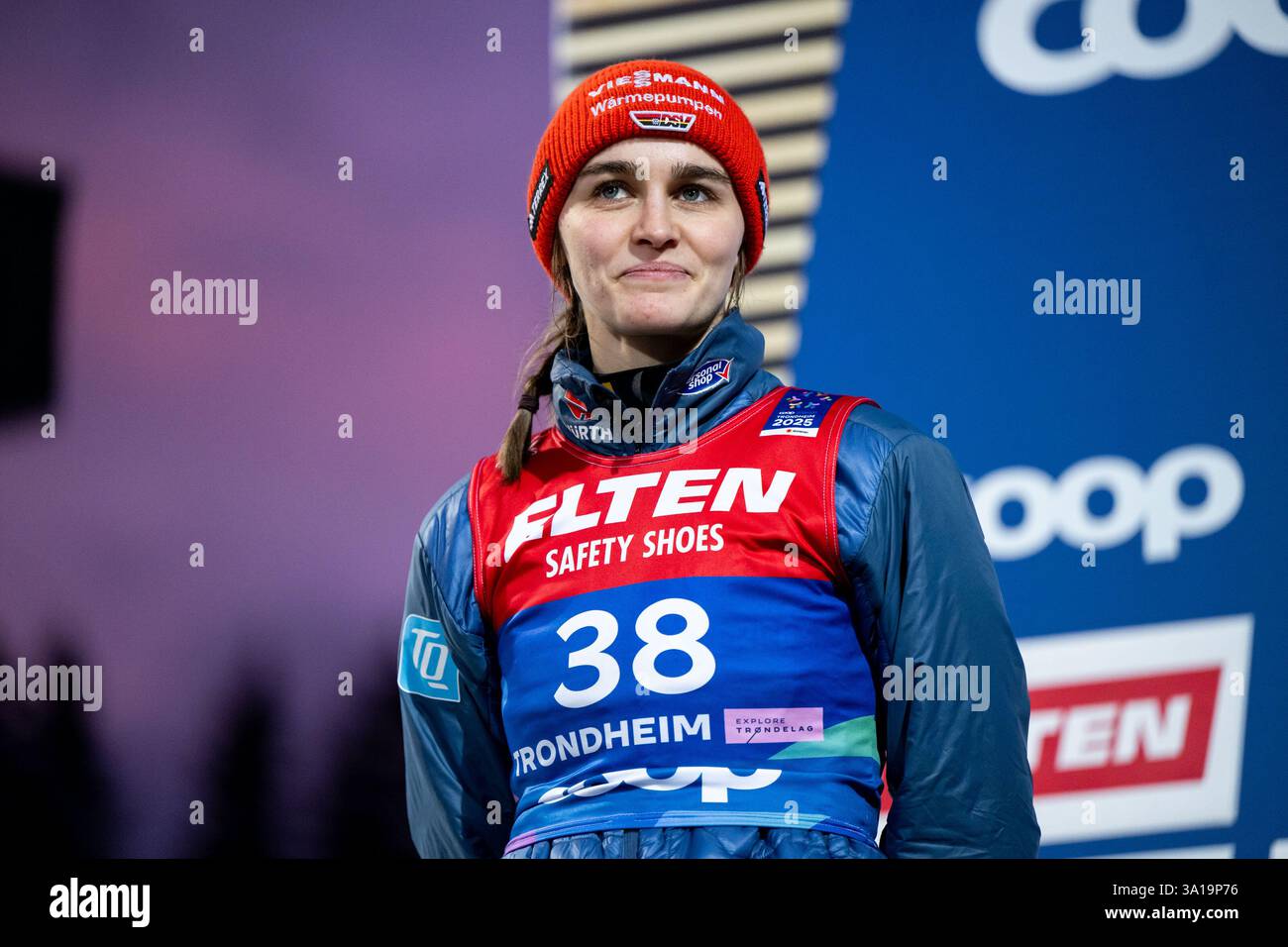 Trondheim, Norwegen. 07th Mar, 2025. FREITAG Selina (Deutschland) jubelt im Ziel ueber Platz 2 ...