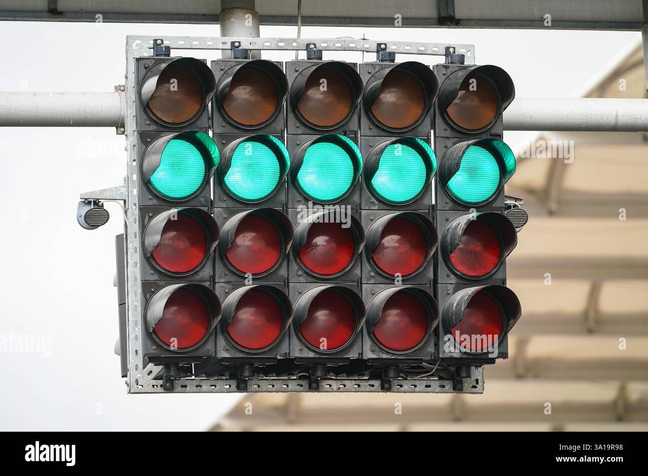 Green Start Lights in Racing Circuit Stock Photo - Alamy