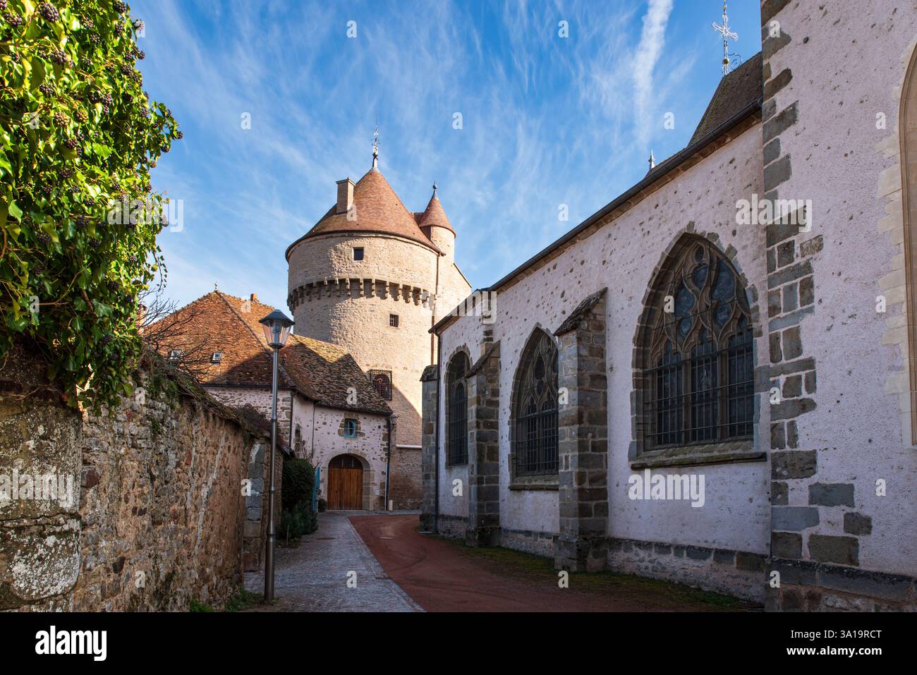 The town of Arnay le Duc in Burgundy, France, with its old stone houses ...