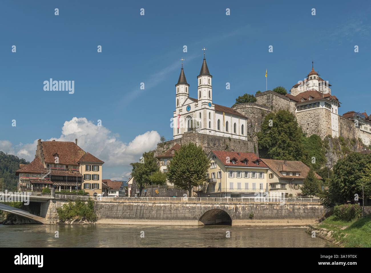 Aarburg Fortress and church on the Aare, Aarburg, Canton Aargau ...