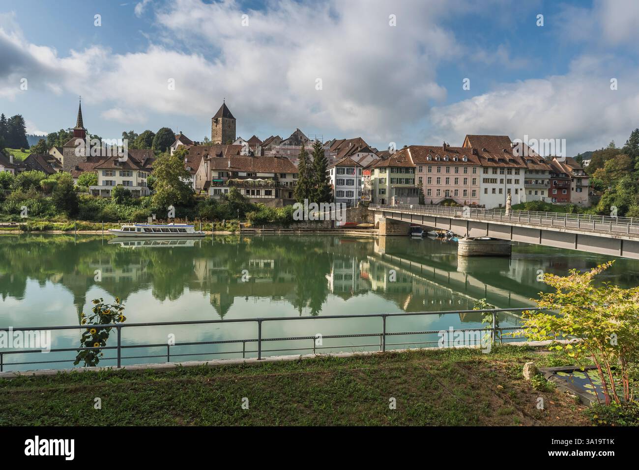 View of the village of Kaiserstuhl, Hochrhein, Rhine, Canton Aargau ...