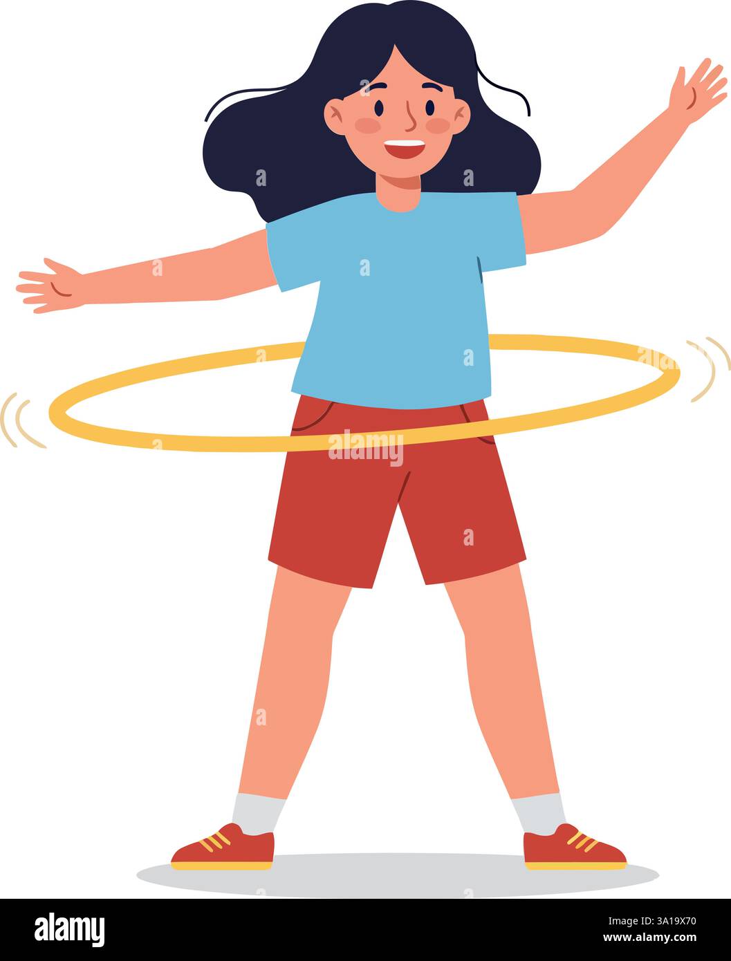The girl transitions from stillness to joyful movement while hula ...