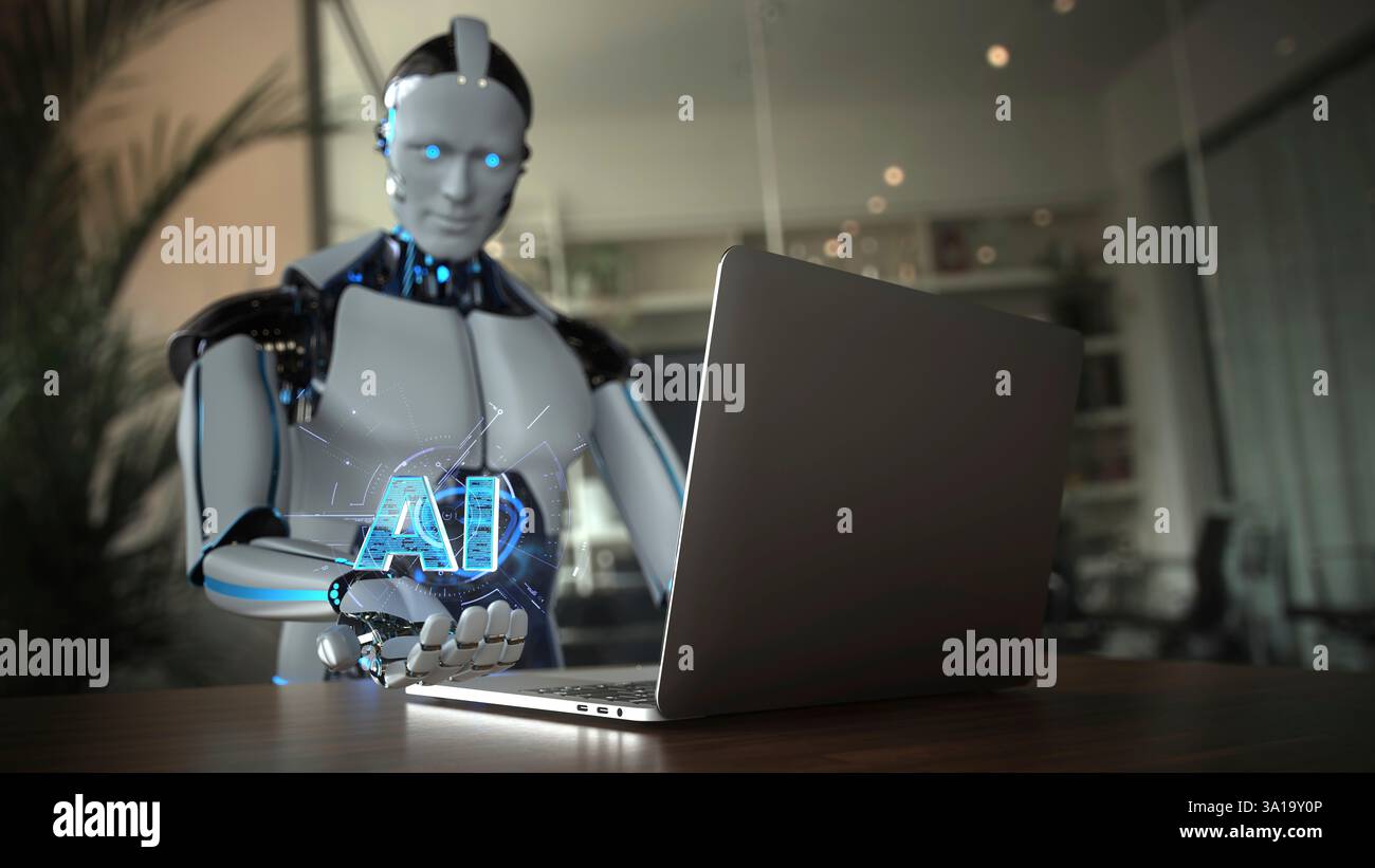 AI helps work in the office. 3d illustration Stock Photo - Alamy