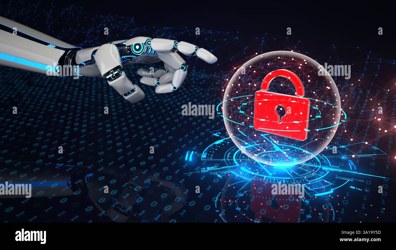 Artificial intelligence provides network security. 3d illustration ...