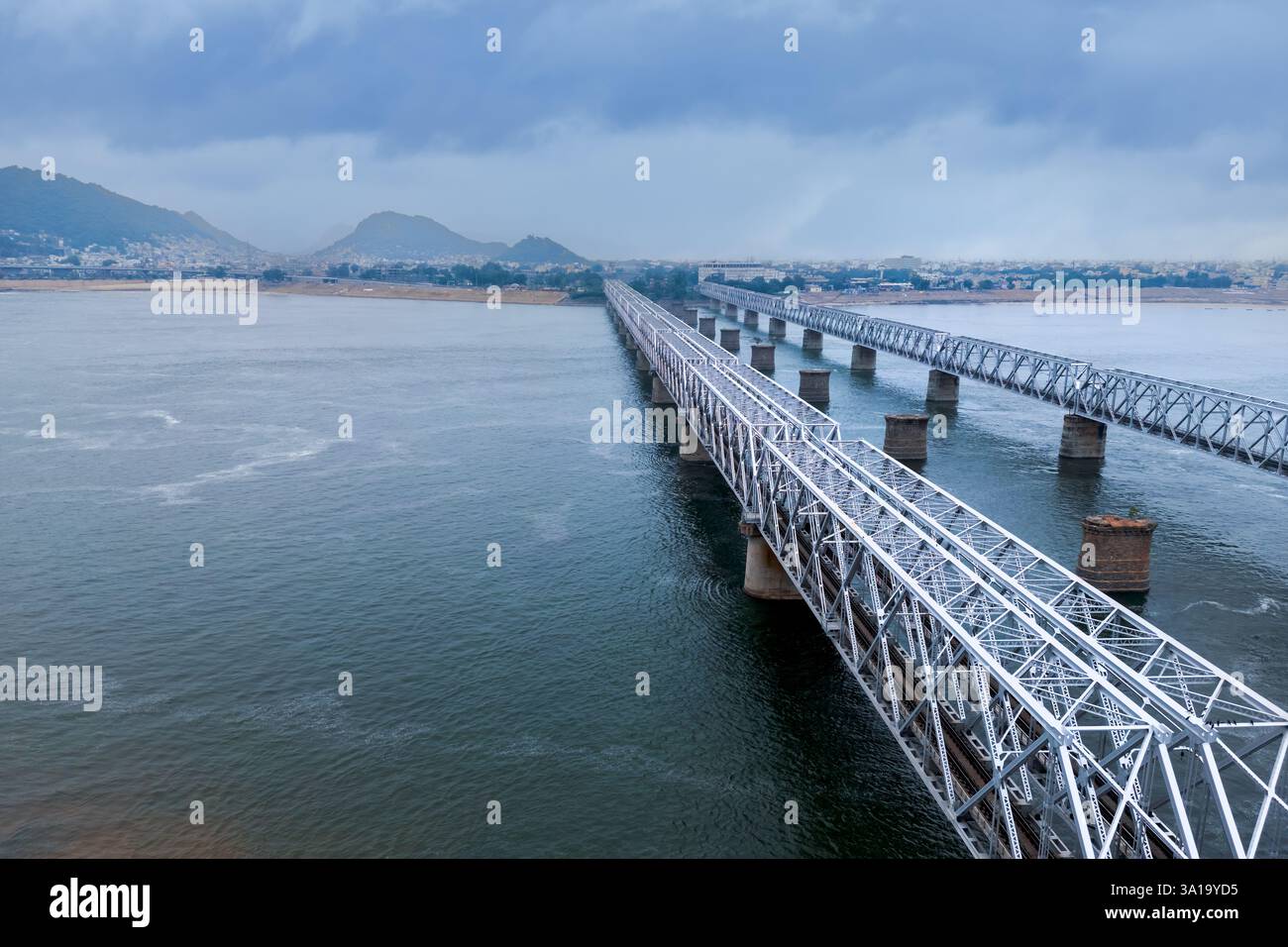 Rail way bridge on Krishna river near Vijayawada Stock Photo - Alamy