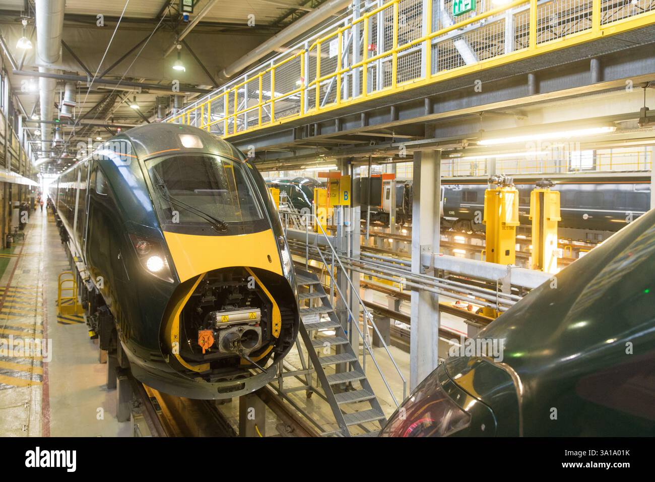 High-speed train undergoing maintenance at the Northpole Depot. Yellow ...