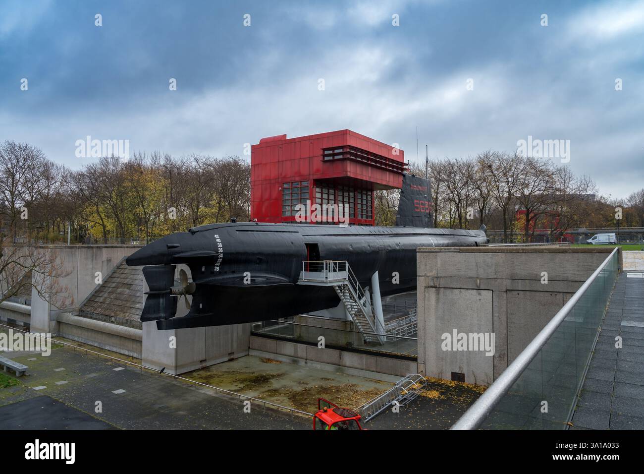 Unique architectural blend of modern design and historical submarine on ...