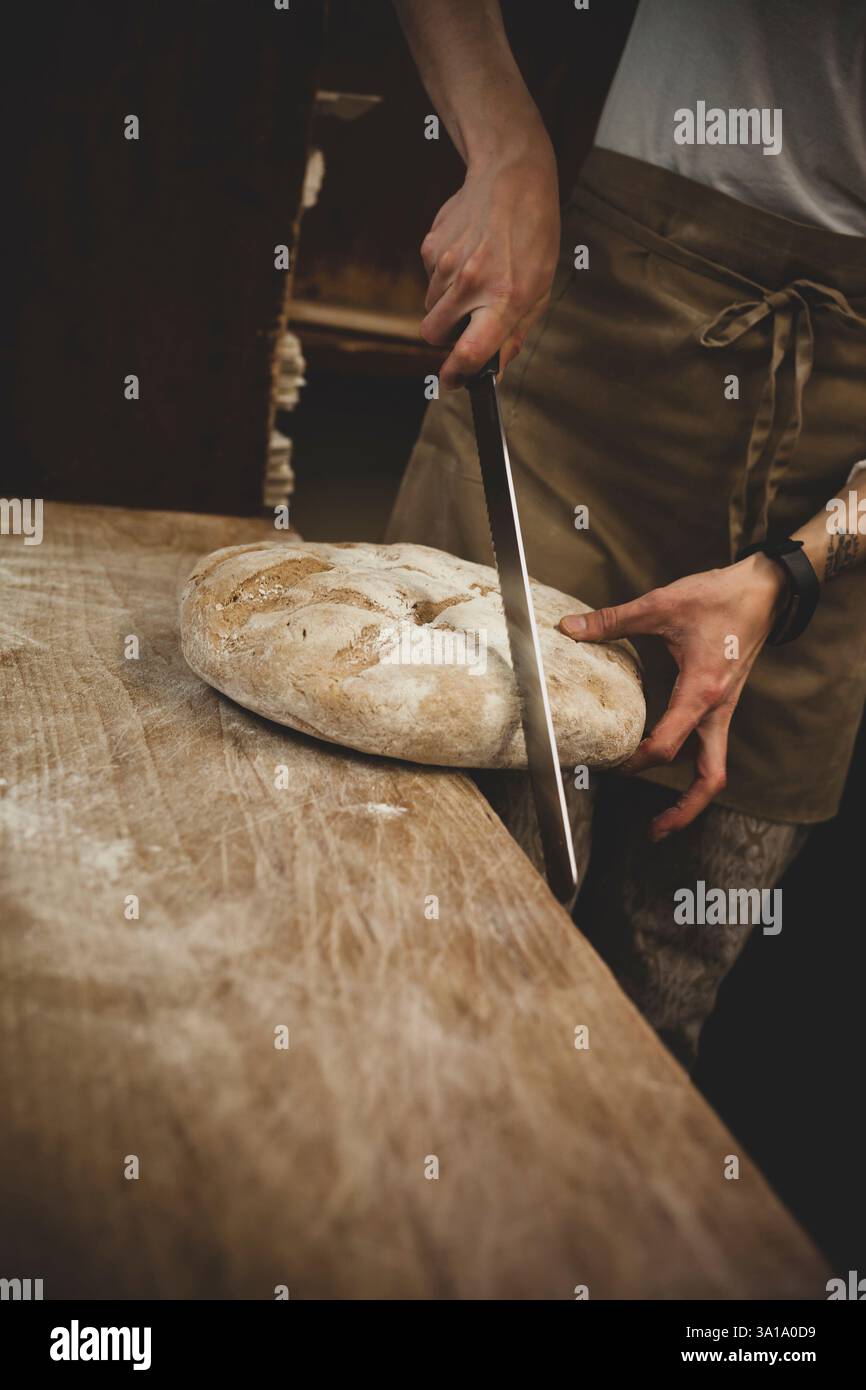Daily production of bread baked with wood oven with traditional method ...