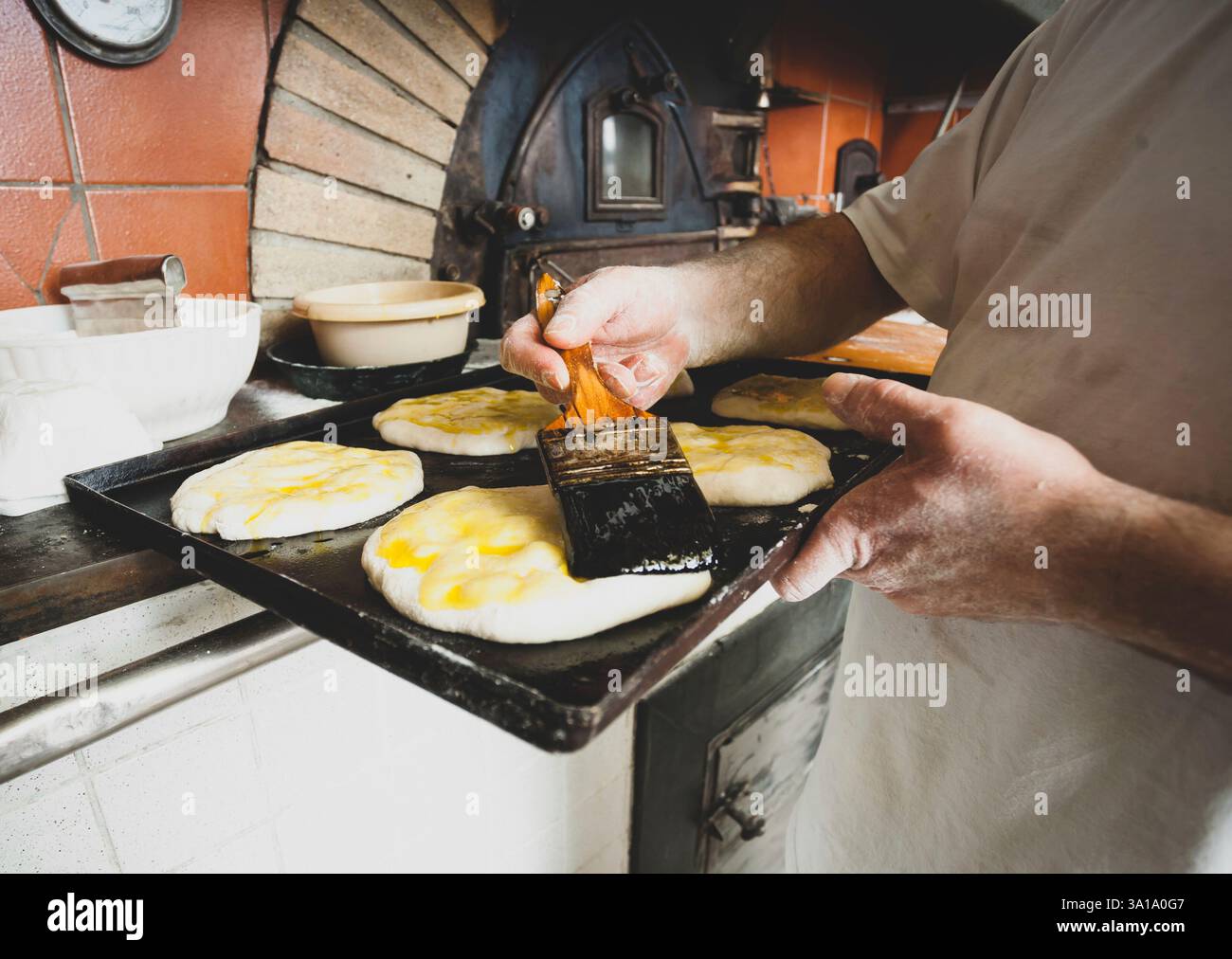 Daily production of bread baked with wood oven with traditional method ...