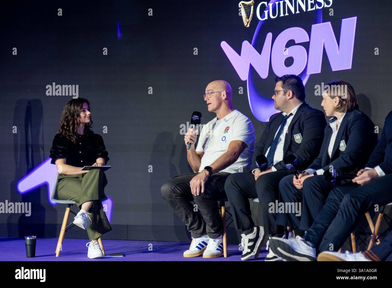 London, UK. 7th Mar, 2025. Claire Thomas speaking to the Six nations ...