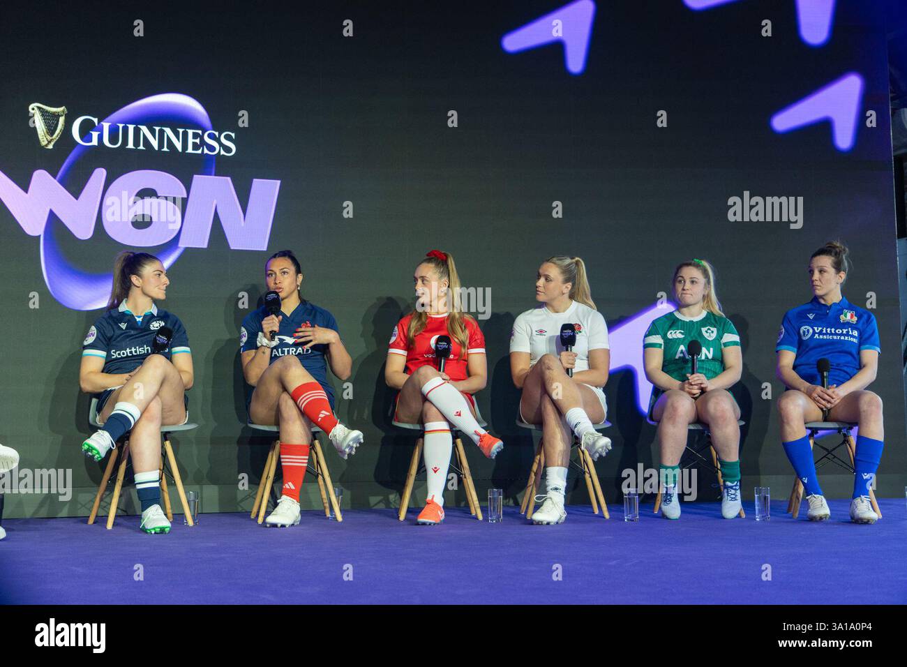 London, UK. 7th Mar, 2025. The six nations captains (L-R) Helen Nelson ...