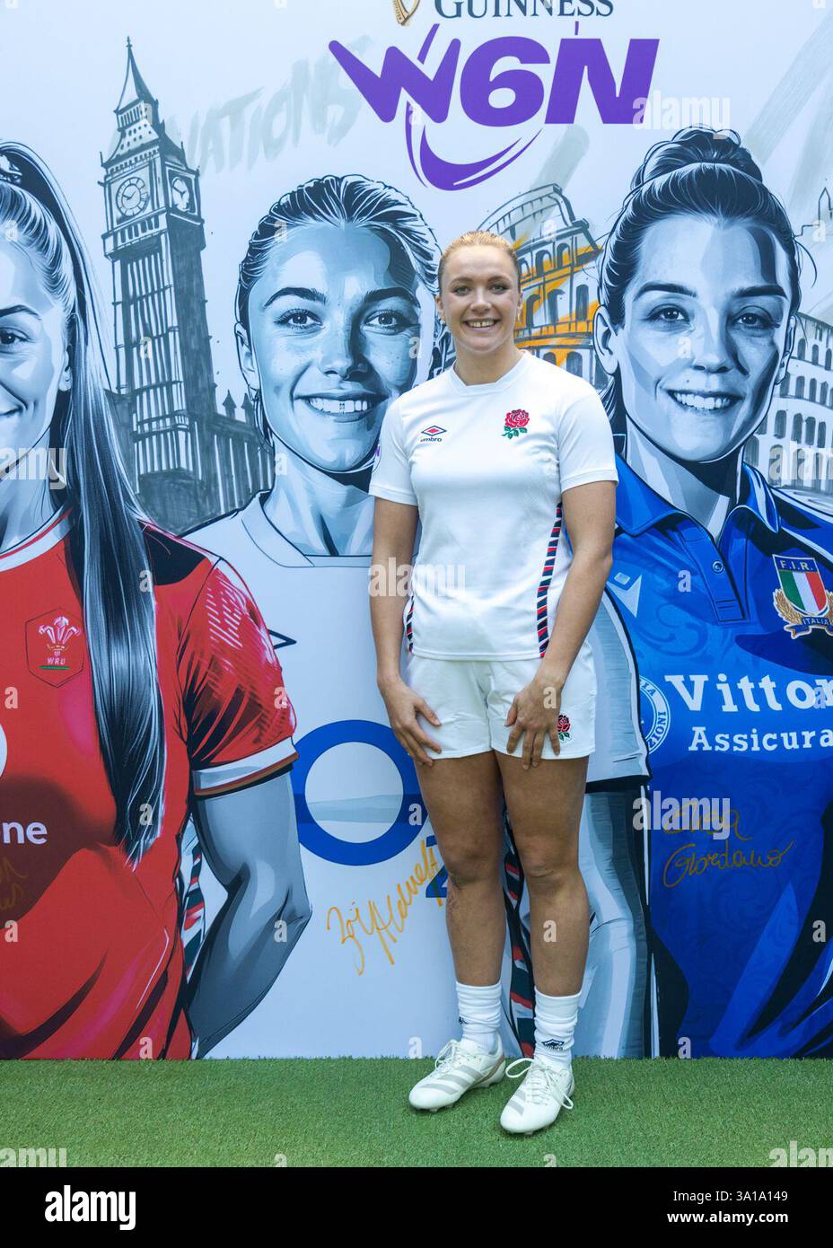 London, UK. 7th Mar, 2025. Zoe Aldcroft (England RFU) poses next to her ...