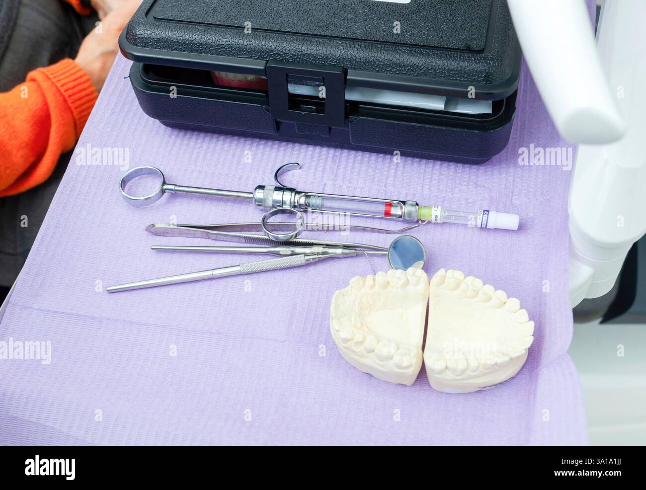 Dental instruments, including anesthesia syringe, mirror and mold ...