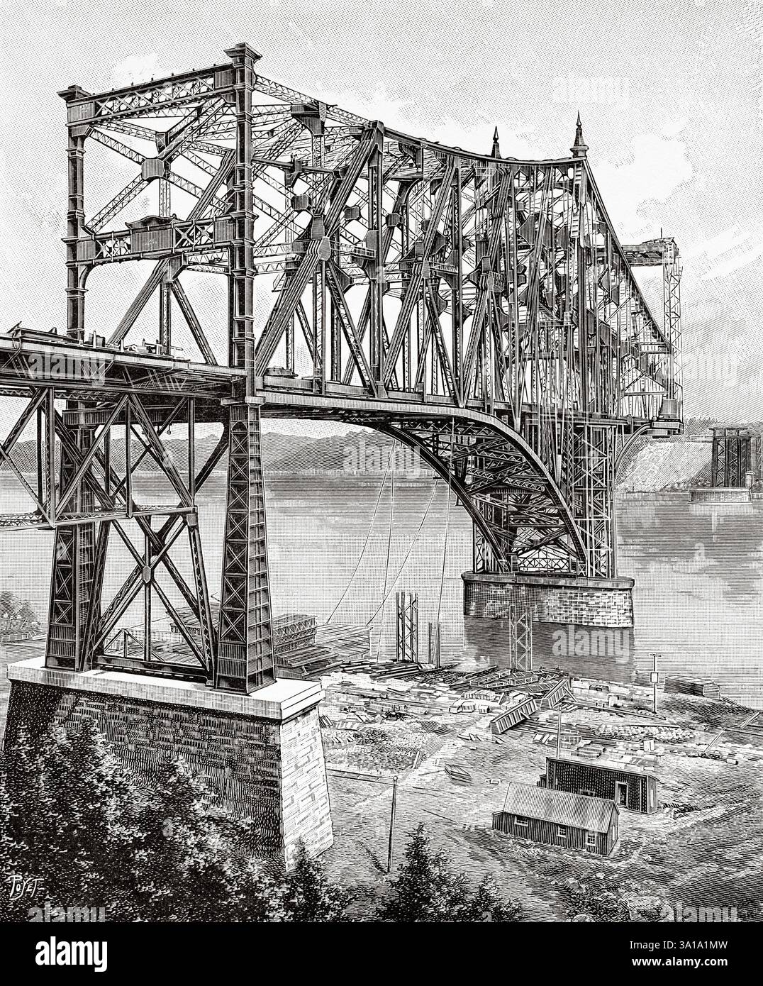 View of the Quebec Bridge at the time of the collapse in 1907. Canada ...