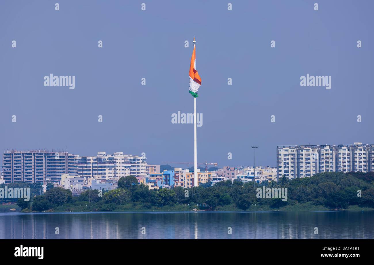 Landmark of tallest post with Indian flag in Hyderabad, India during ...