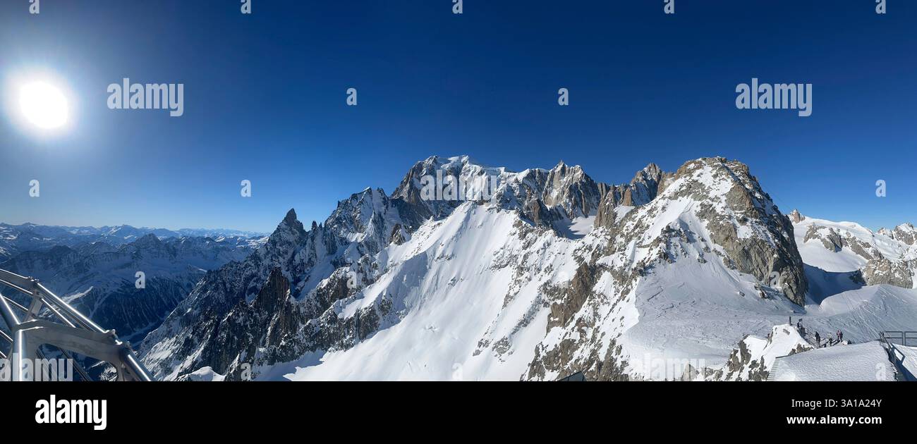 Panoramic view of the Mont Blanc massif from Punta Helbronner, showing ...