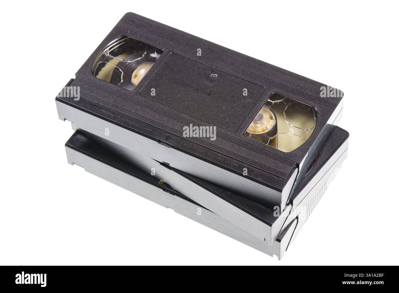 A stack of vintage VHS tapes cassettes isolated on white background ...