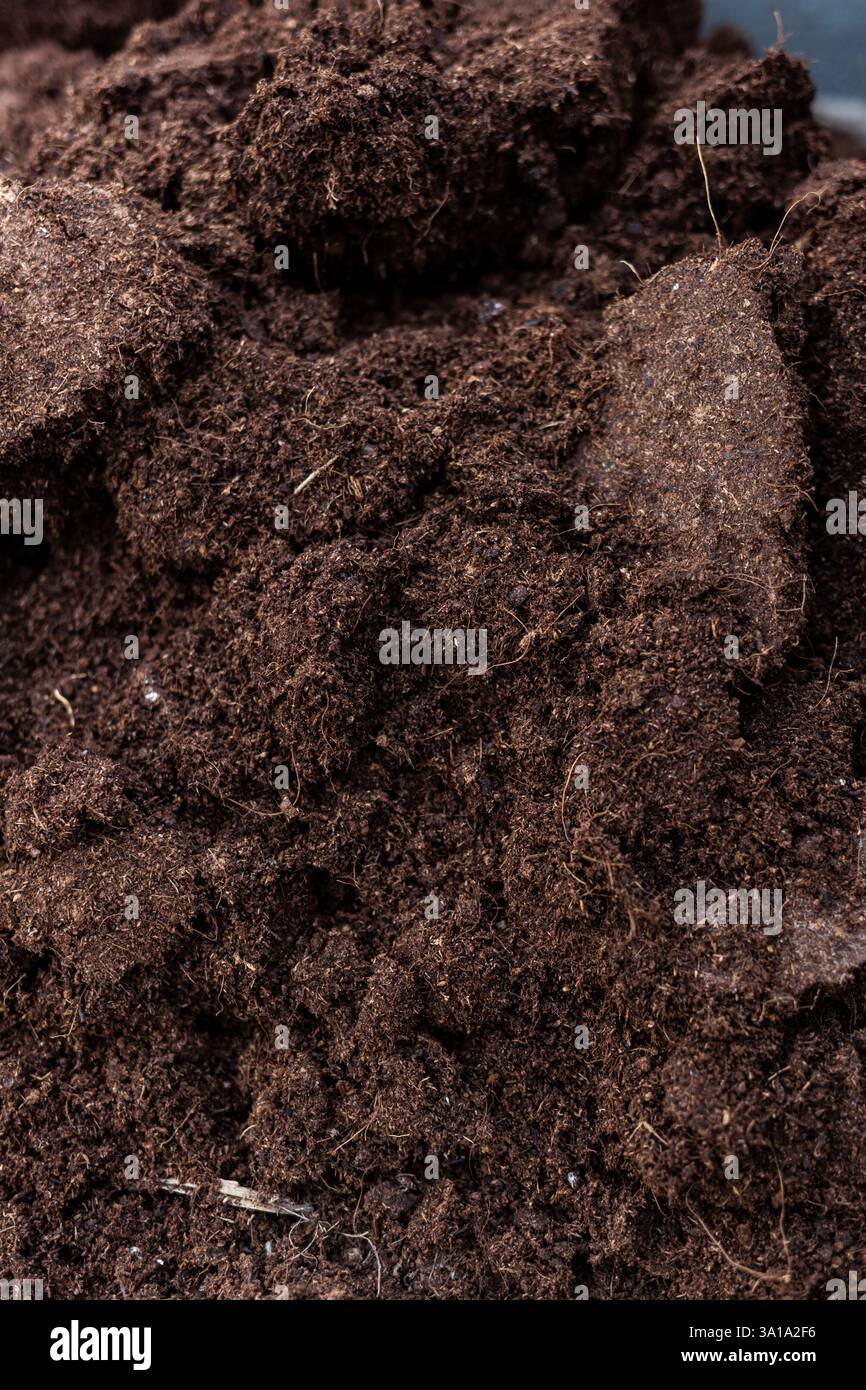 Clean soil for cultivation. The potting soil or peat is suitable for ...