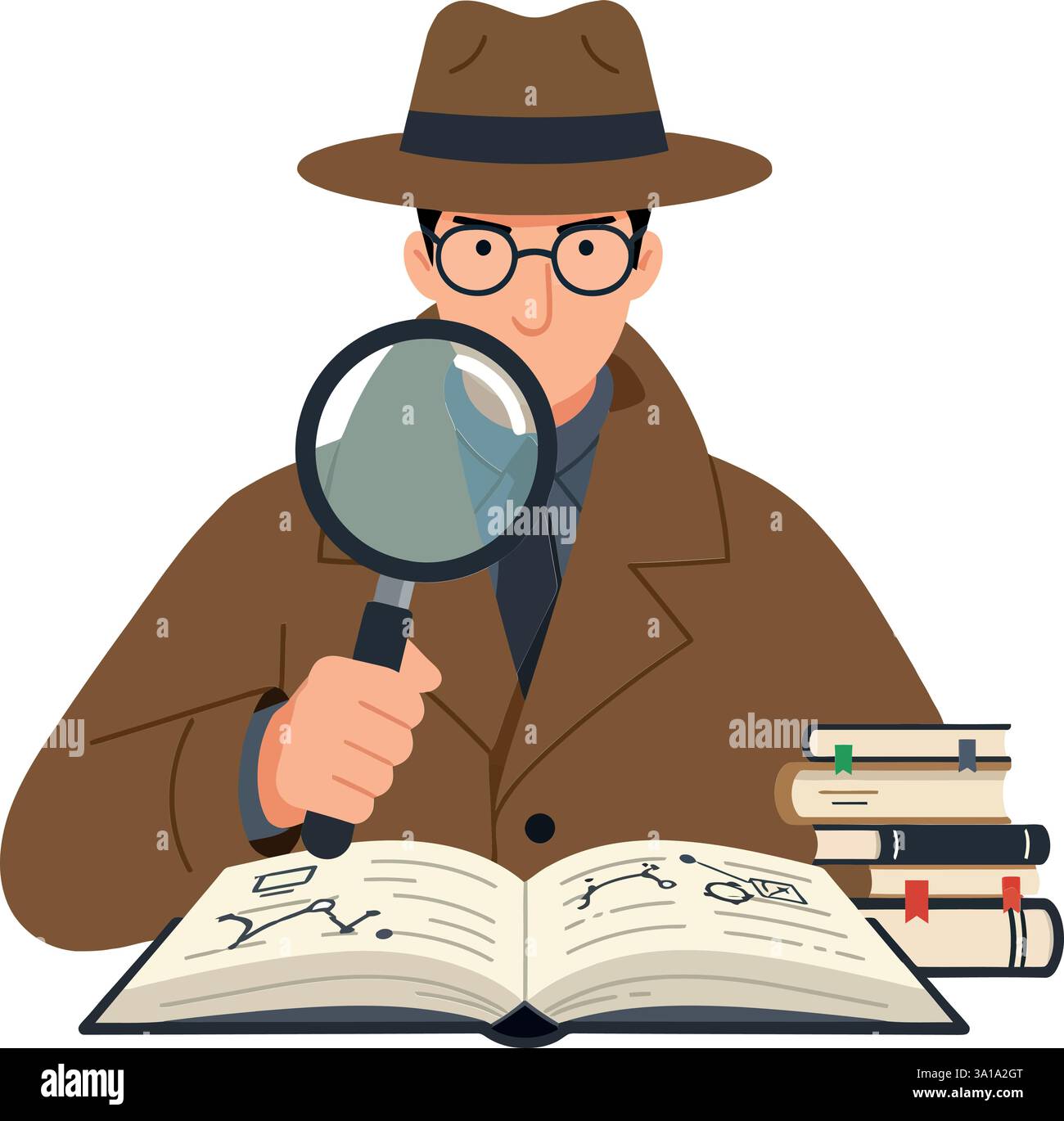The detective studies the book closely for hidden details Stock Vector ...