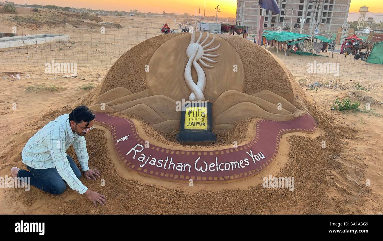 Jaipur, Rajasthan, India, March 6, 2025: Sand artist Ajay Rawat creates ...