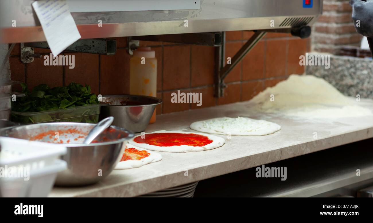 Marble top with ingredients for the preparation of neapolitan pizza hi ...