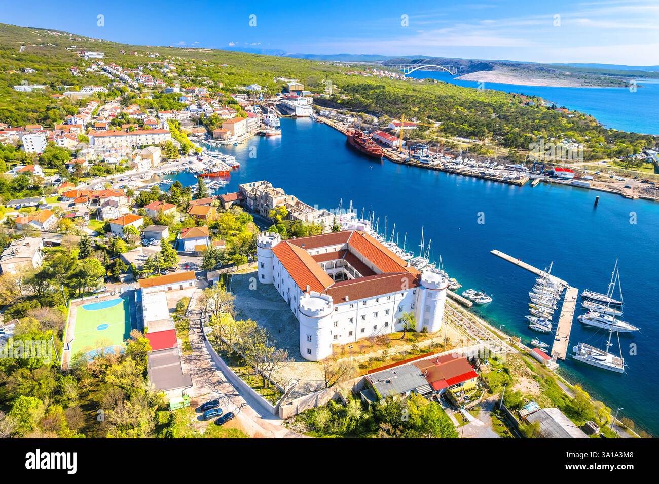 Town of Kraljevica in Kvarner bay waterfront and old citadel aerial ...