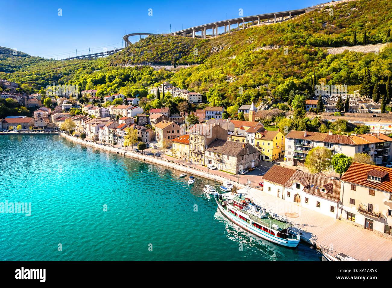 Town of Bakar scenic waterfront and A7 highway viaduct view, Adriatic ...