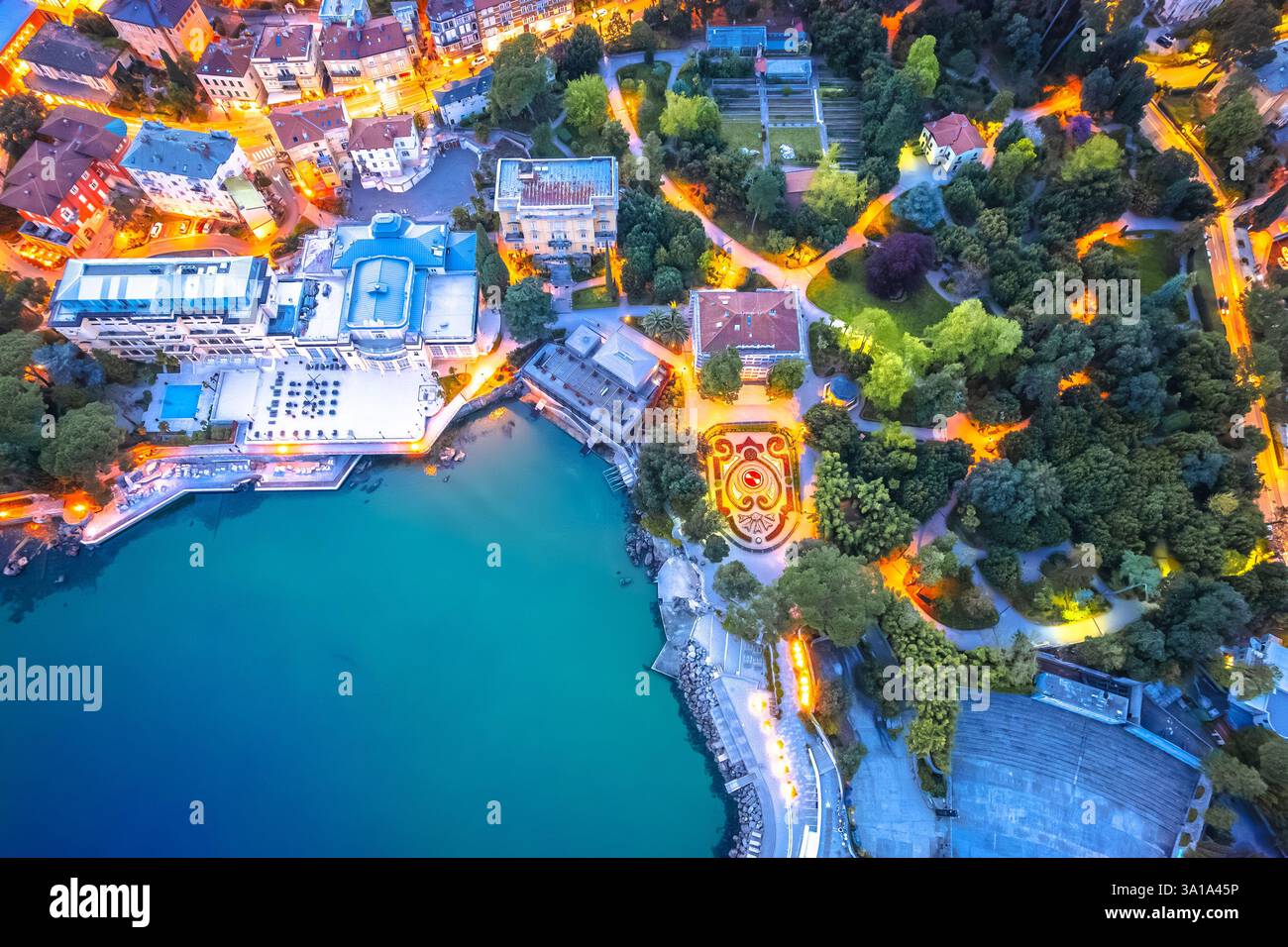 Park Angiolina and waterfront of Opatija aerial evening view, Kvarner ...