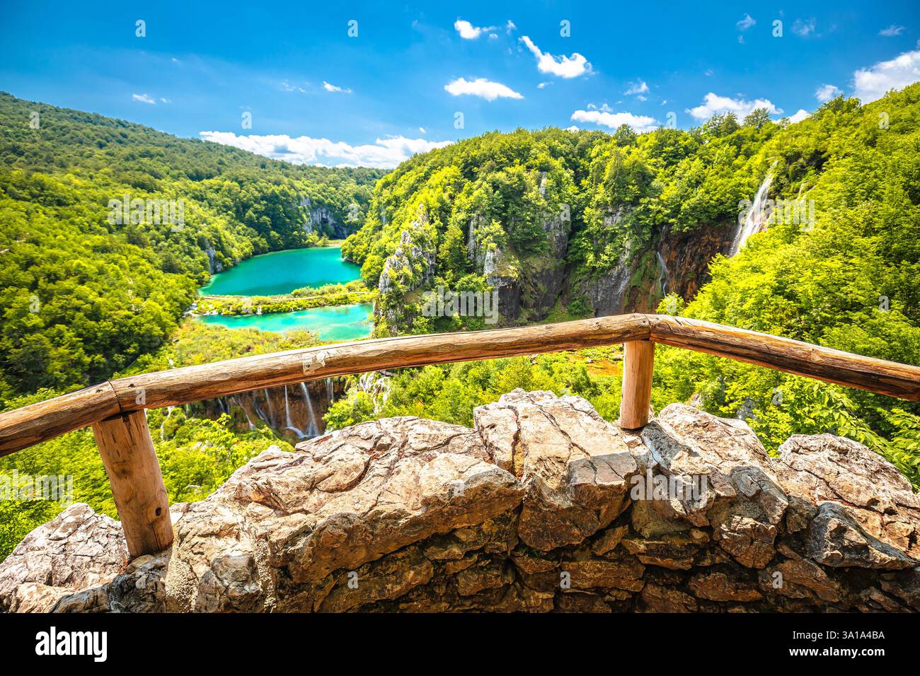 Plitvice lakes national park panoramic viewpoint and paradise waterfalls view, landscape of ...