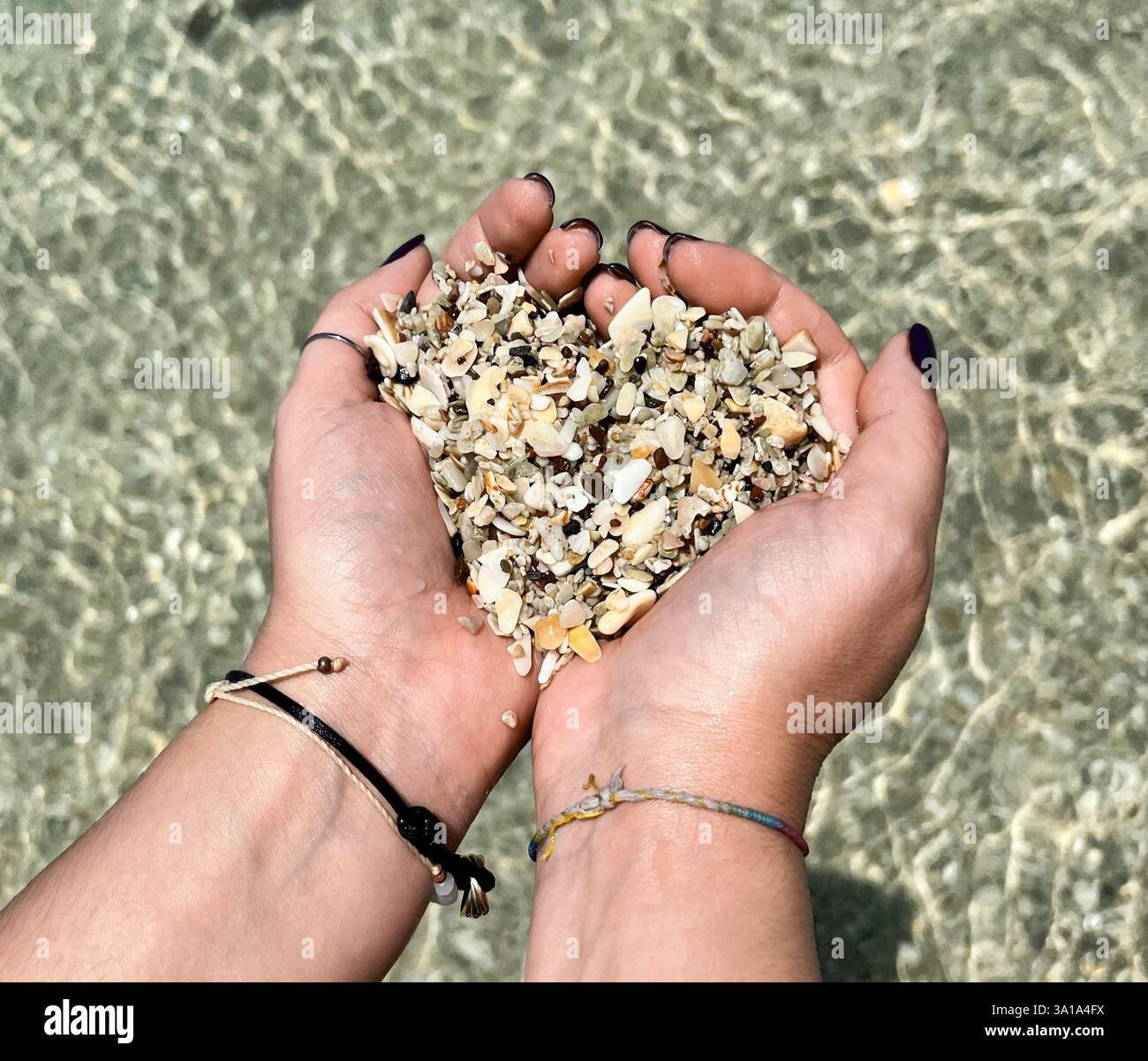 Hands in the shape of a heart with shells from Playa Conchal beach in ...