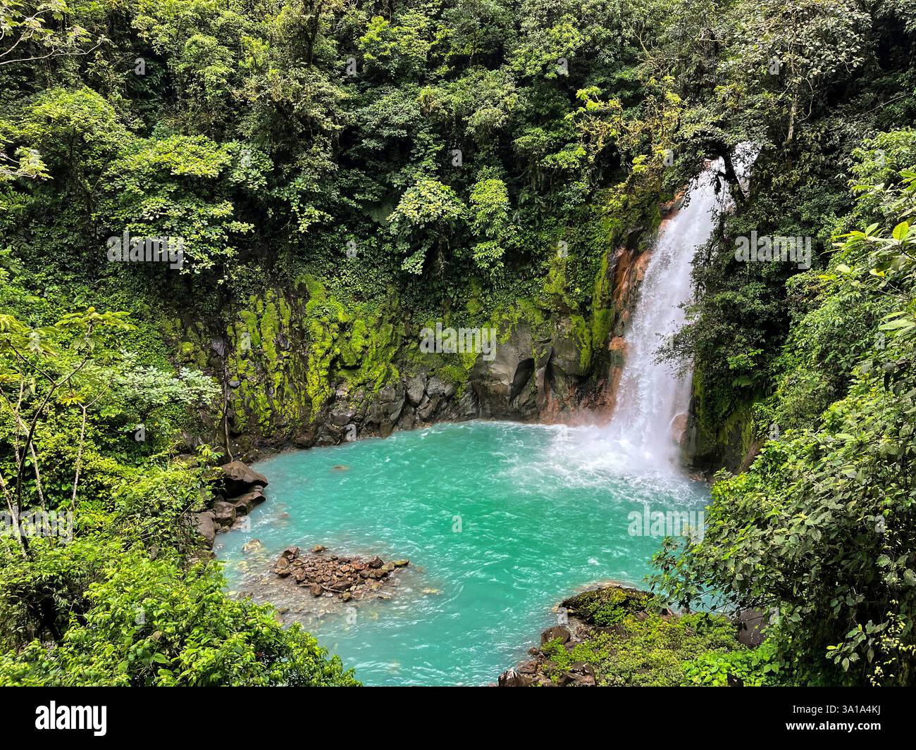 Majestic waterfall in the rainforest jungle of Costa Rica. Tropical ...