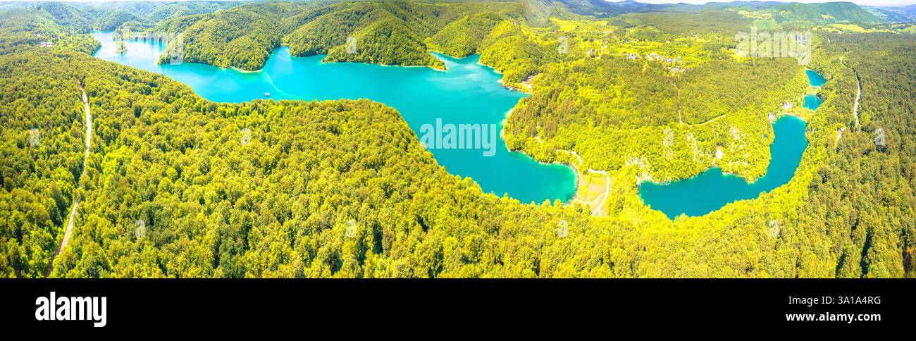 Plitvice lakes national park upper and lower lakes aerial panoramic ...