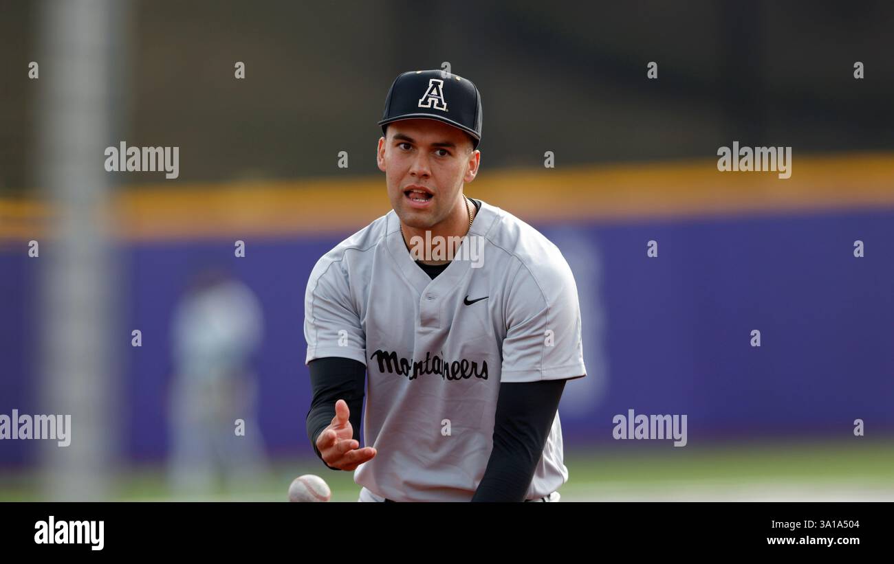 Appalachian State first baseman Juan Correa fields the ball during warm ...