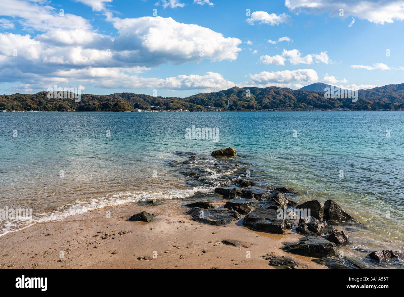 Stunning panoramic view in Amanohashidate during fall season. Monju ...
