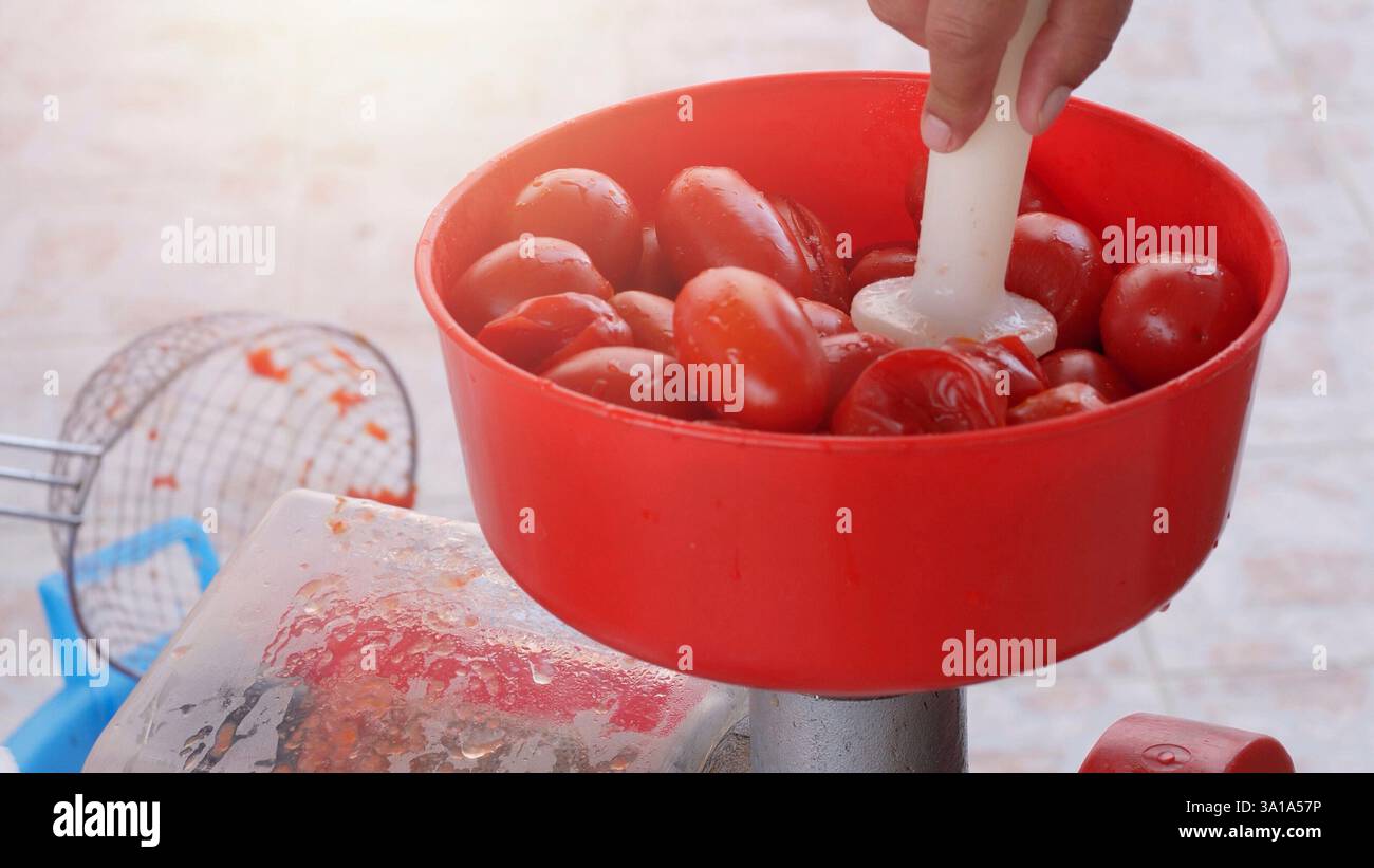 Italian tradition, homemade tomato puree production. Each year families ...