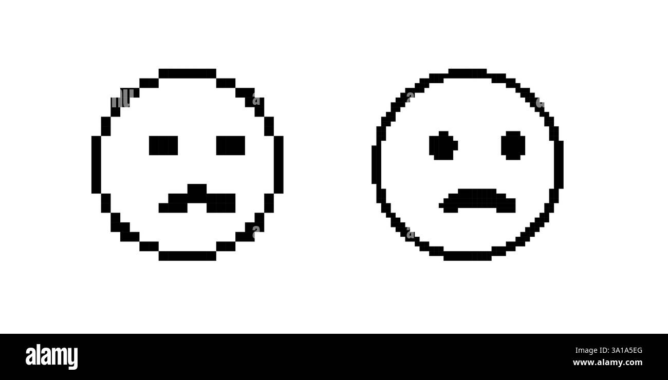 Pixel art faces displaying different expressions with simple black and ...