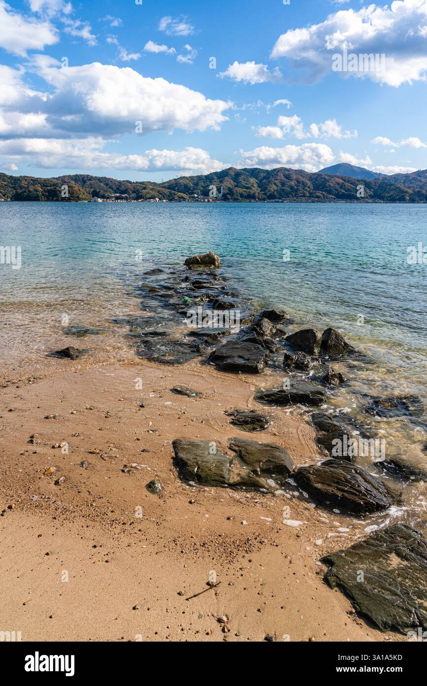 Stunning panoramic view in Amanohashidate during fall season. Monju ...