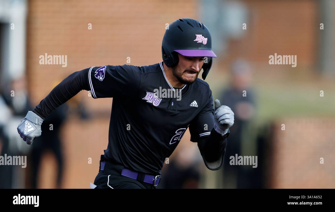 High Point's James Murphy runs to first base after hitting against ...