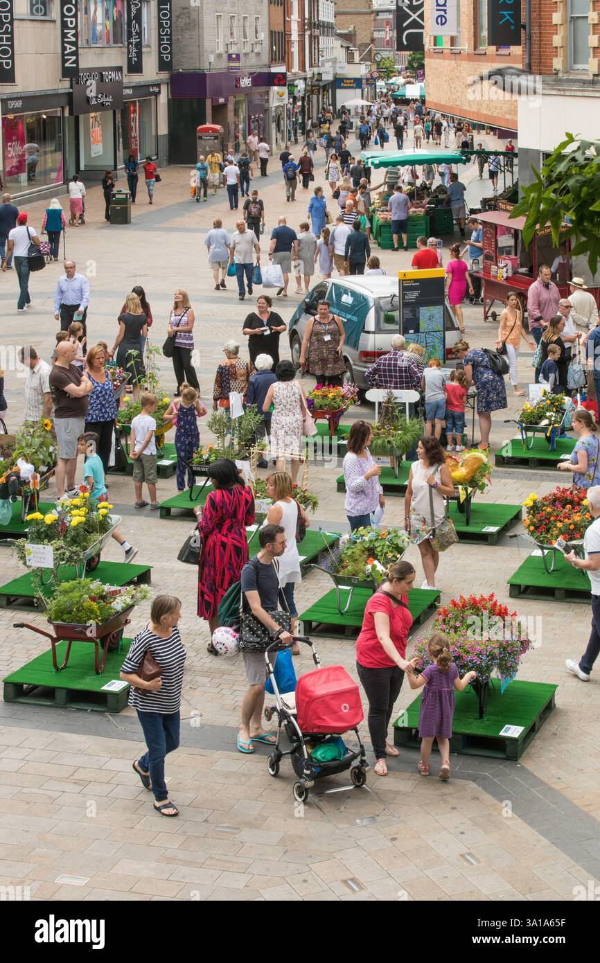 Market square wheelbarrows display Stock Photo - Alamy