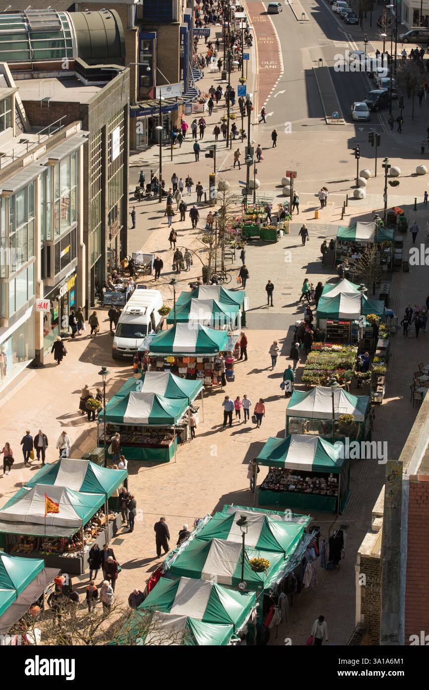 Market stalls on high street Stock Photo - Alamy