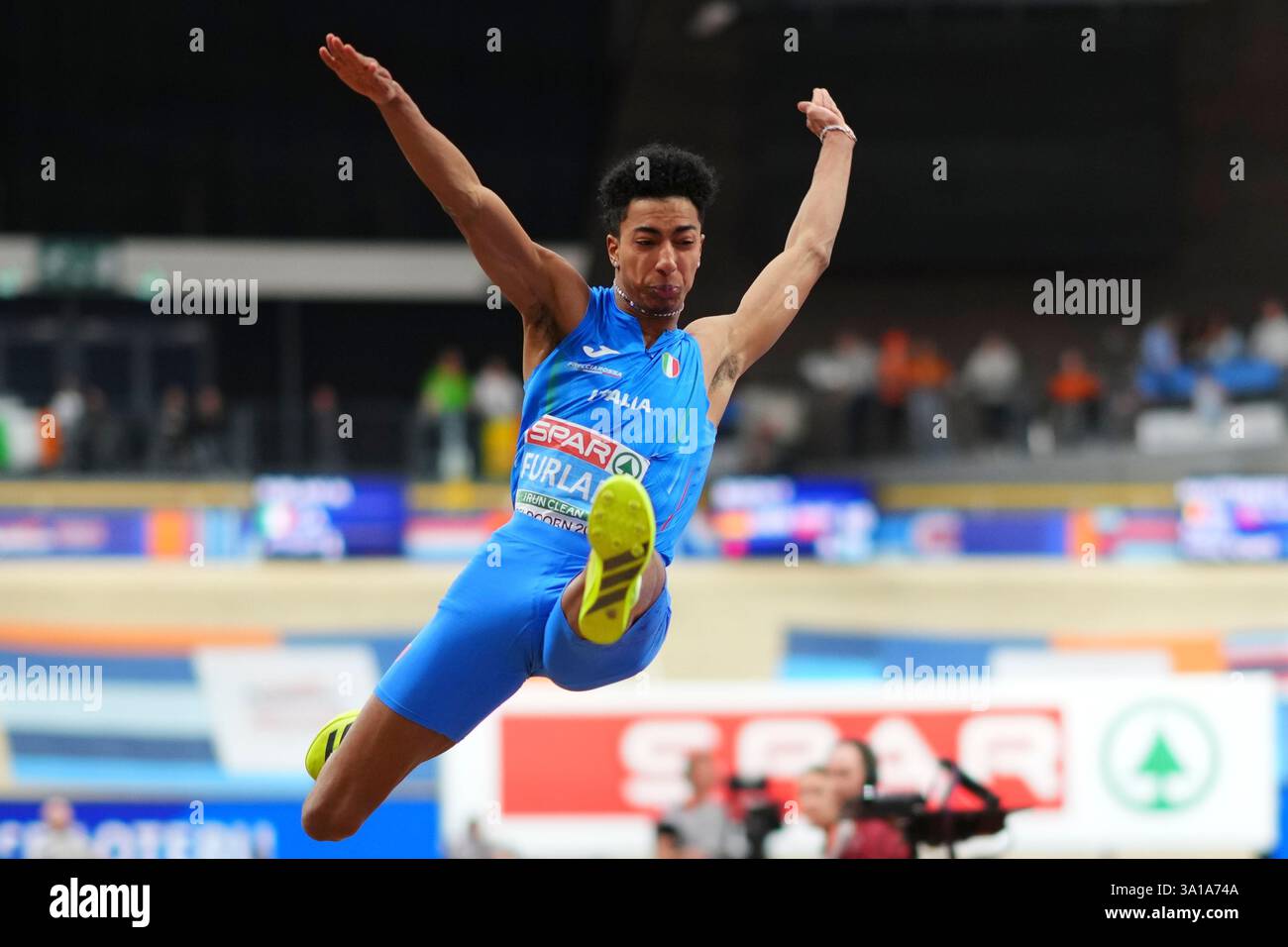 Italy's Mattia Furlani in action during long jump qualification during ...