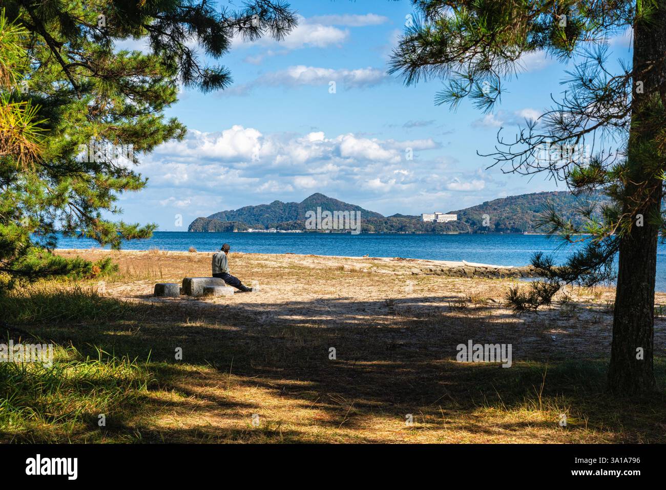 Stunning panoramic view in Amanohashidate during fall season. Monju ...