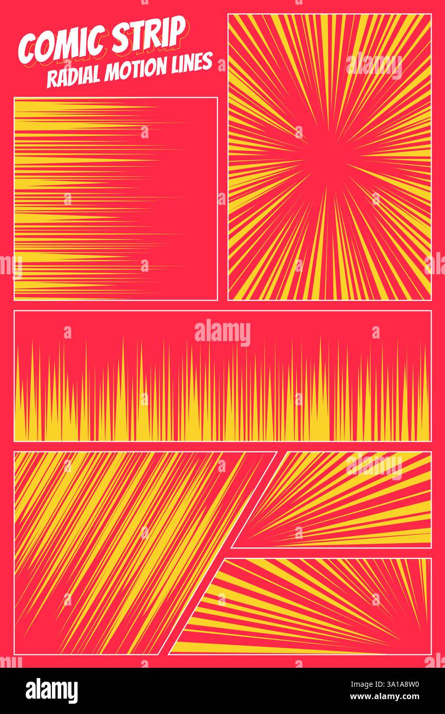 Comic book explosion background set with speed lines. Vibrant radial ...