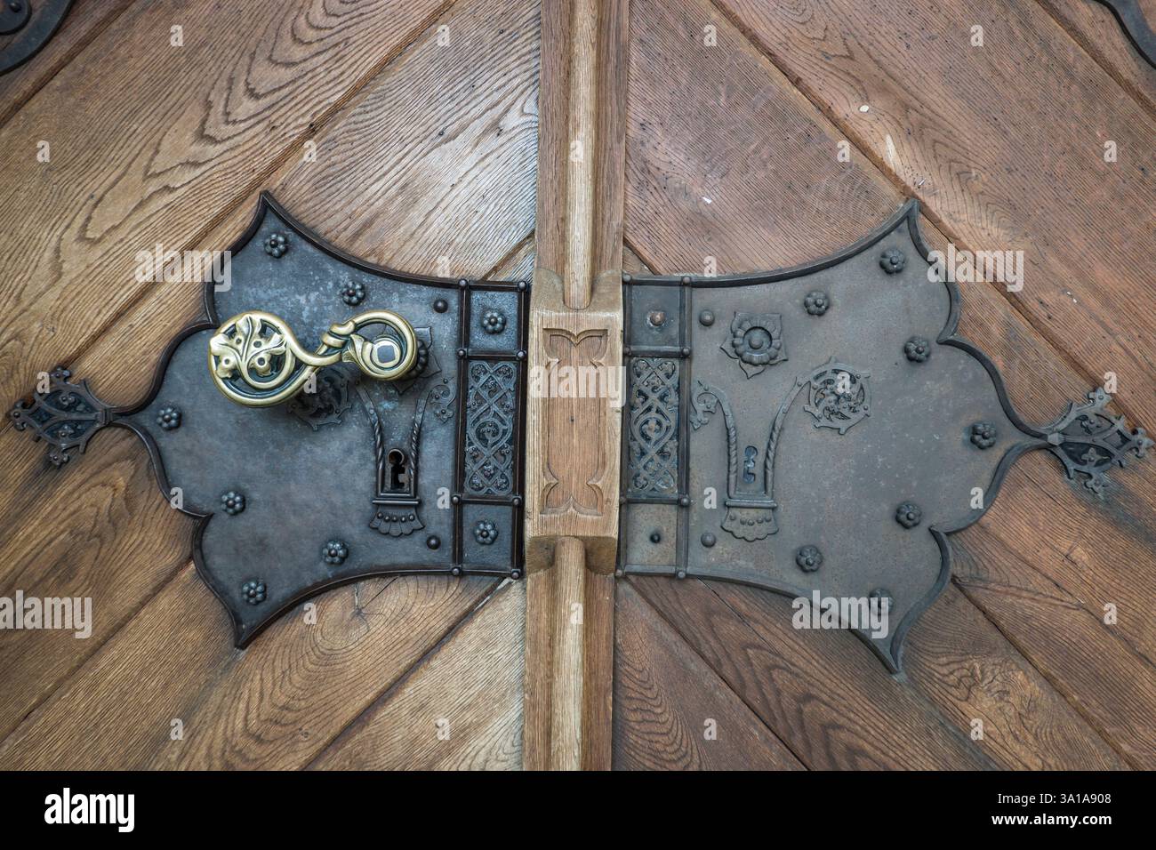 Door fitting on the neo-Gothic Catholic parish church Mariä Geburt ...