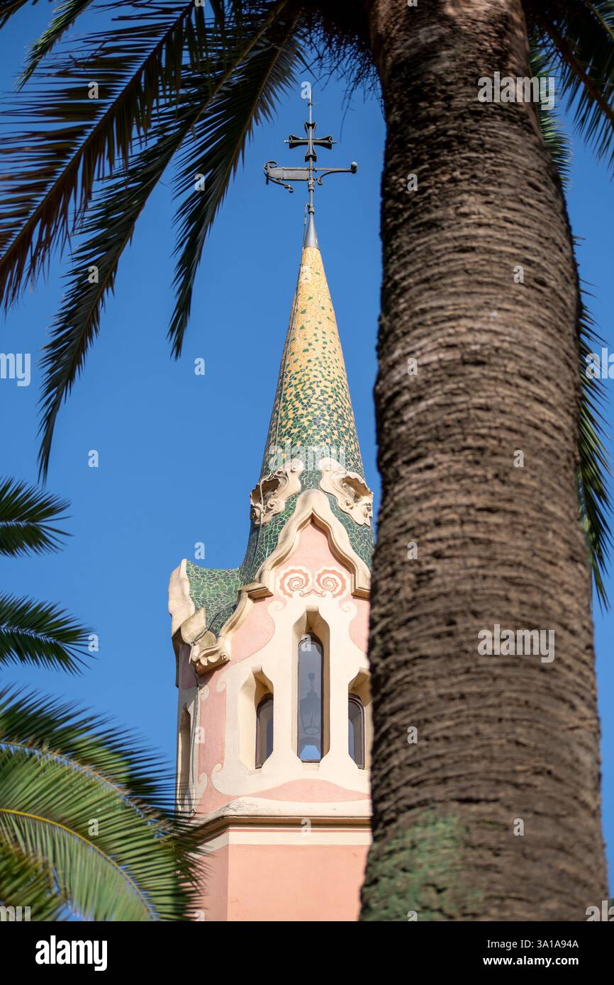 Tower of Gaudí House Museum and former home of Antoni Gaudi at Park ...