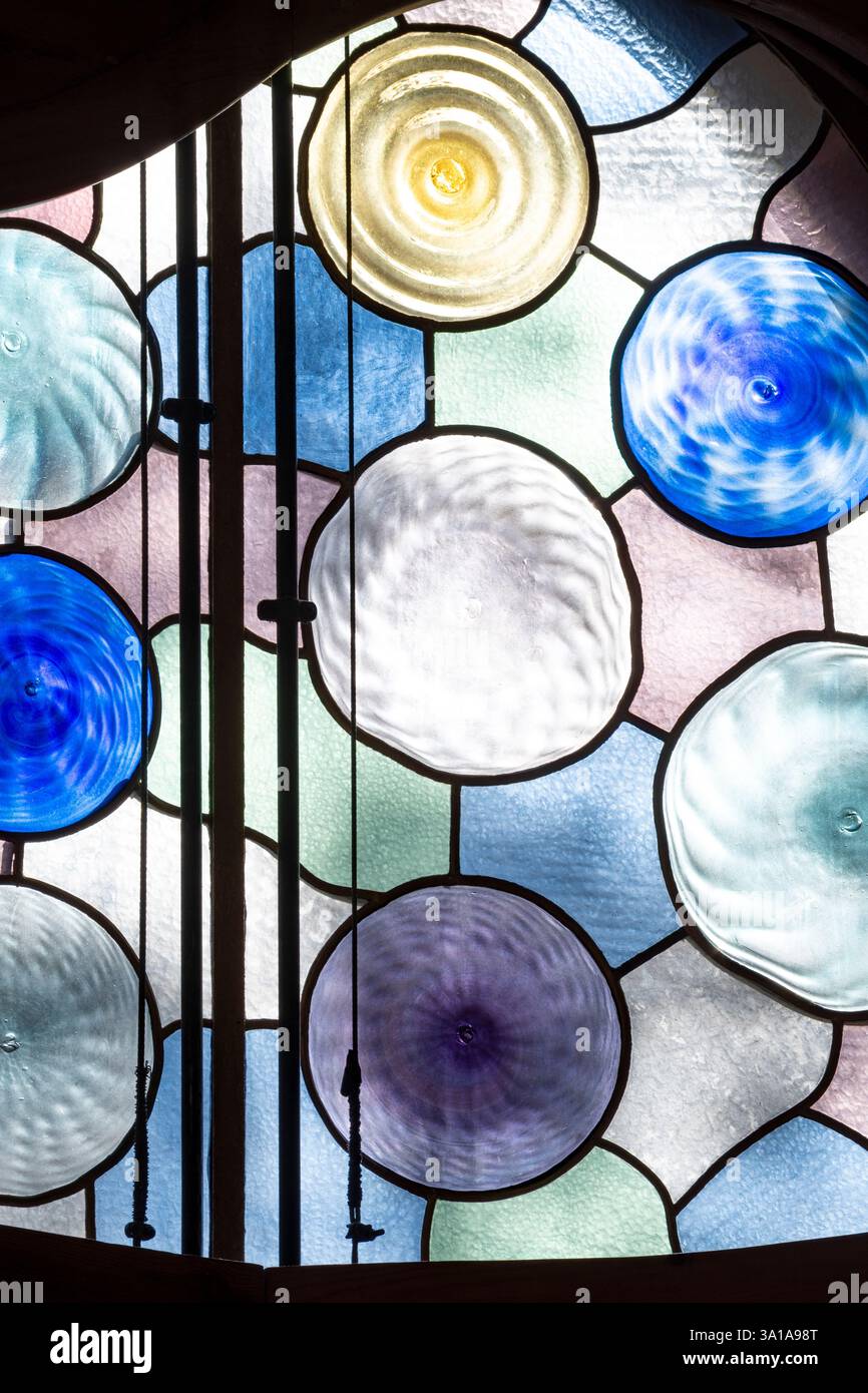 Stained glass window detail in the main living room at Casa Batlló by ...