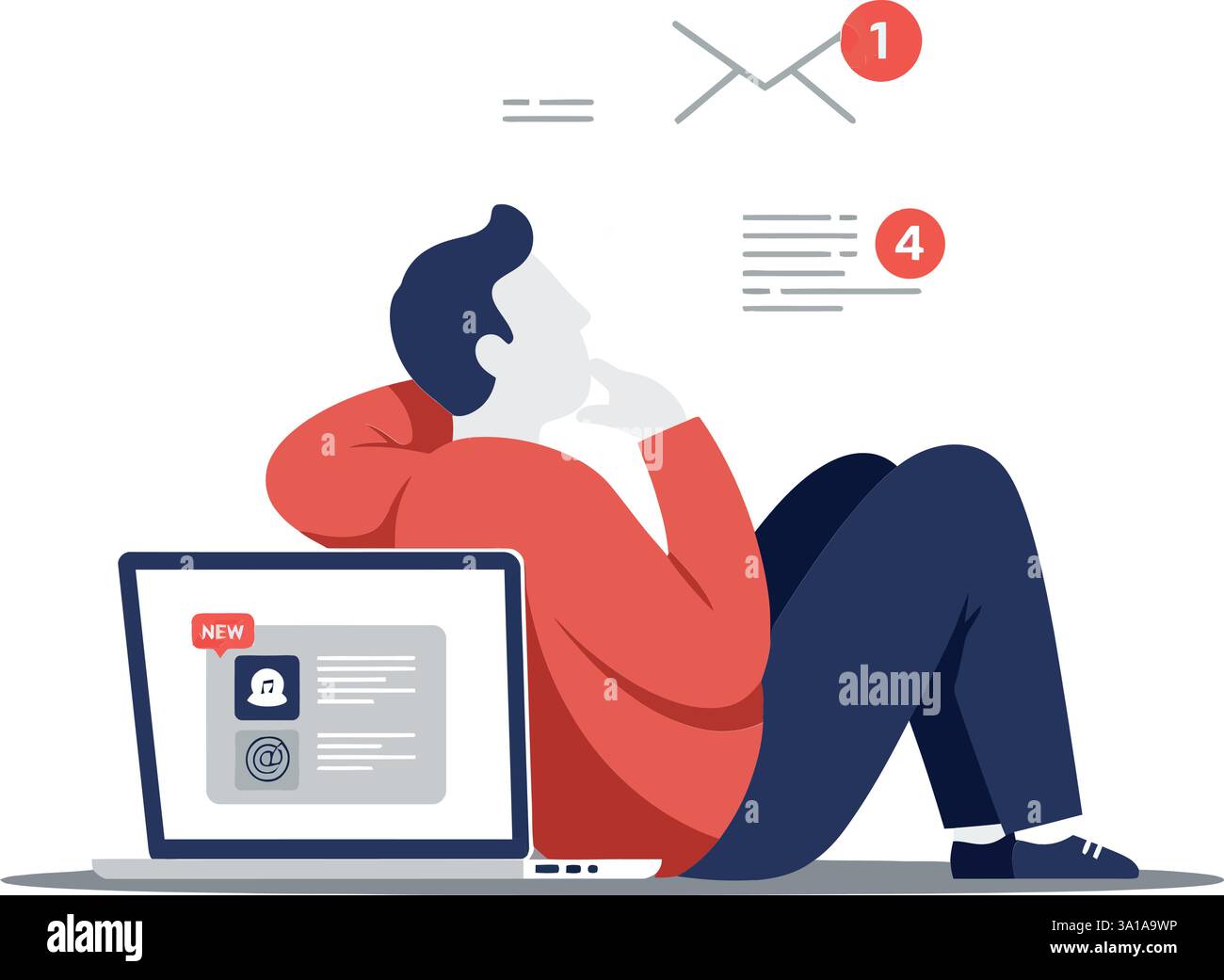 Transition from relaxed thinking to engaging with notifications Stock ...