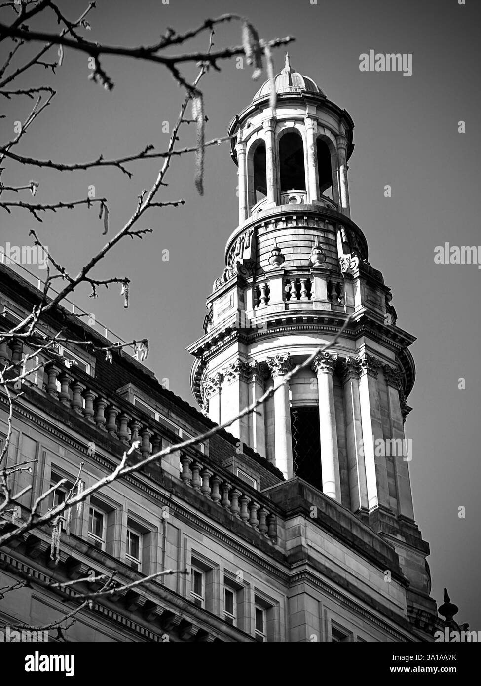 The striking corner clock tower of the historic Royal Exchange Building ...